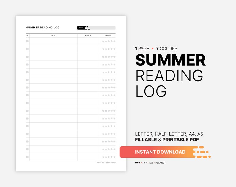 Summer Reading Log Fillable Bucket List for Book Lovers | Etsy