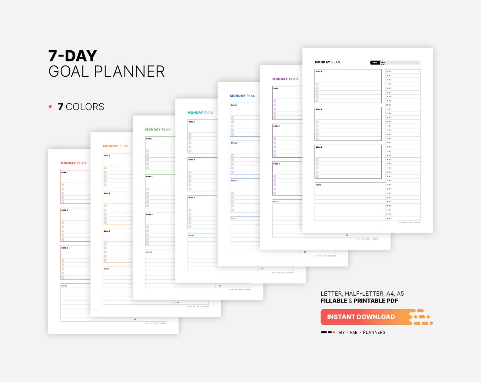 7-day Goal Planner Printable Daily Schedule Fillable Work & - Etsy