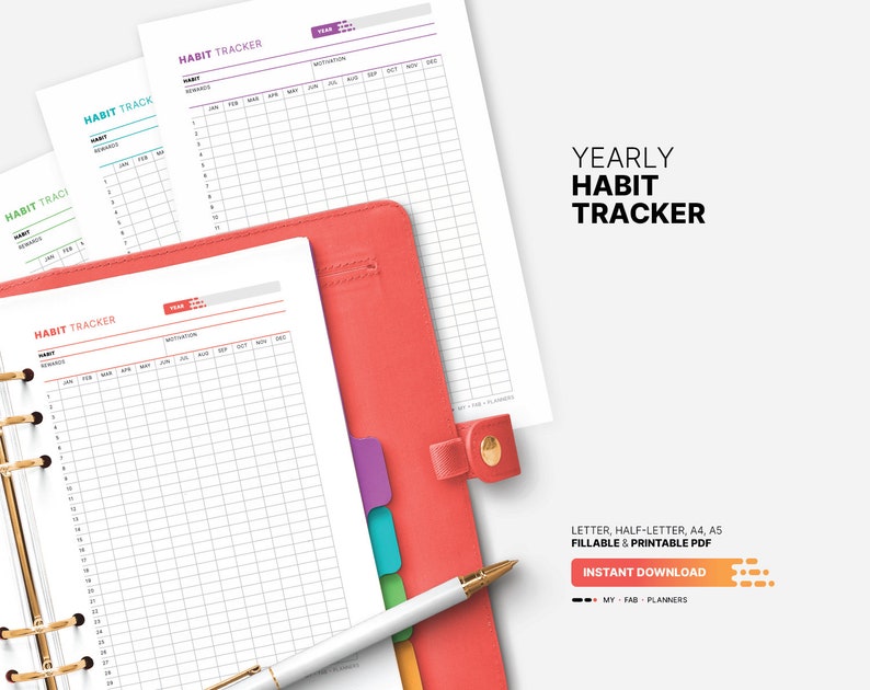 Yearly Habit Tracker Calendar, Printable Life Goal Annual Chart ...