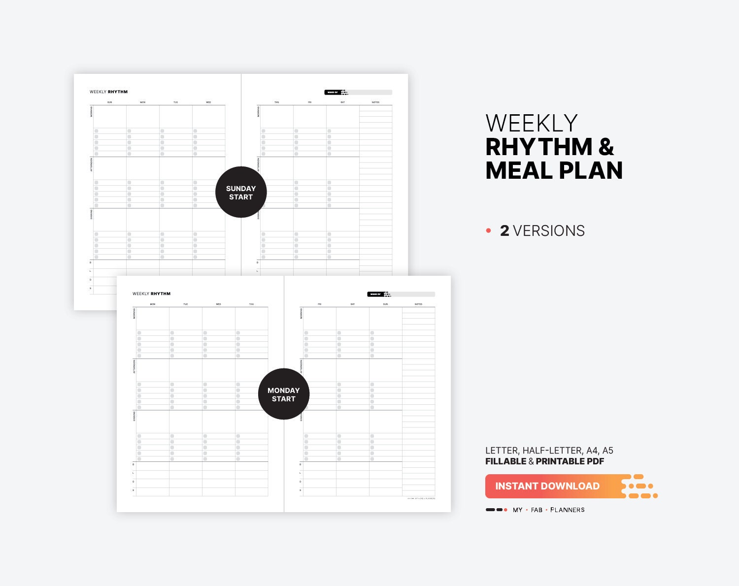 Weekly Rhythm & Meal Plan, Daily and Morning Routine Task Planner ...