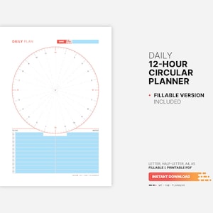 Daily 24-hour Circular Chart, Printable Visual Planner, Fillable Routine Time Blocking, Circle ...