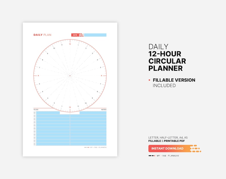 Daily 24-hour Circular Chart, Printable Visual Planner, Fillable Routine Time Blocking, Circle ...