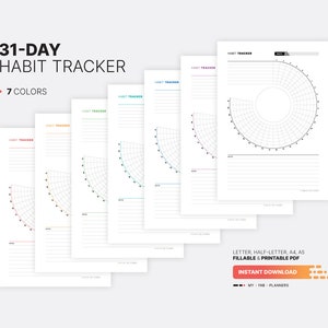 31 Day Habit Tracker Circle, Health, Wellness Goal Challenge, Fitness ...