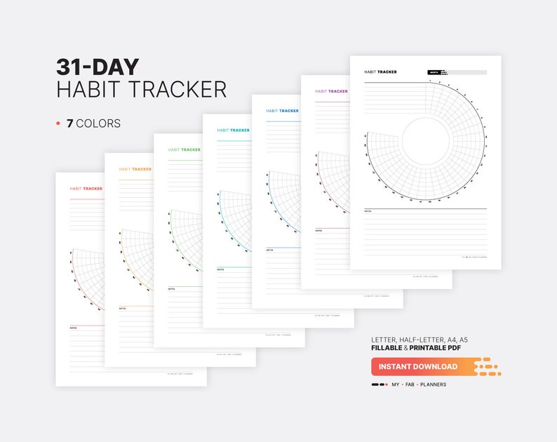 31 Day Habit Tracker, Fillable Wellness Challenge (PDF) - Etsy