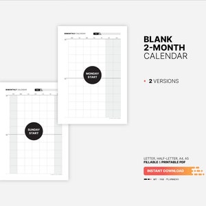 Blank 2-month Calendar, Undated Monthly Planner (printable PDF) - Etsy