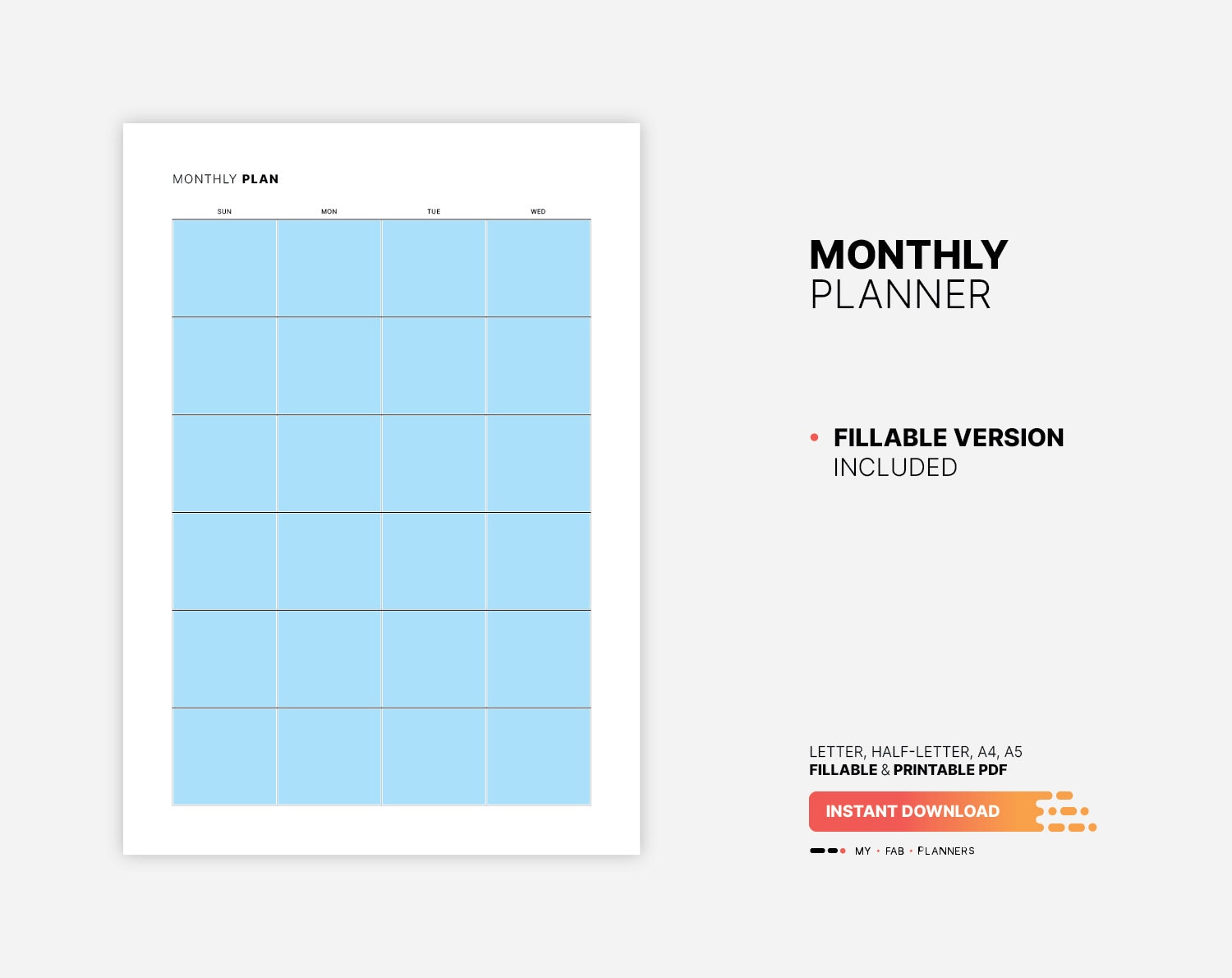 Month Only Planner, Undated Monthly Calendar, Fillable Blank Important ...