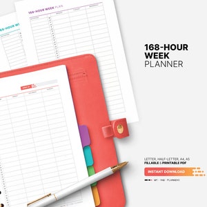 168-hour Weekly Planner, Printable Mindfulness Timesheet, Goal Setting ...