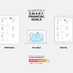 Top 3 Quarterly SMART Financial Goals Planner, Fillable Finance Goals ...