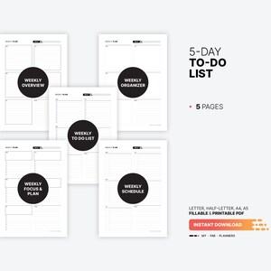 5-day to Do List Template, Printable Work at Home Planner, Fillable ...