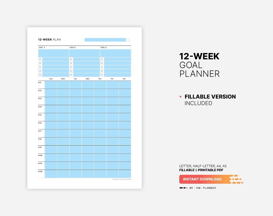 12-week Goal Planner Fillable Work & Productivity Tracker - Etsy