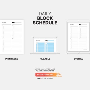 Daily Block Schedule Planner, Hourly Task Checklist, Tracker & Manager ...