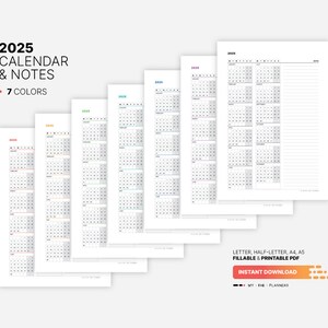 2025 Calendar & Notes Template, Printable New Year At-a-glance Wall ...