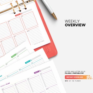 Weekly Overview, Work Productivity Planner, Fillable Schedule, Undated ...