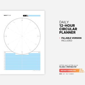 Daily 12-hour Circular Chart, Printable Visual Planner, Fillable ...