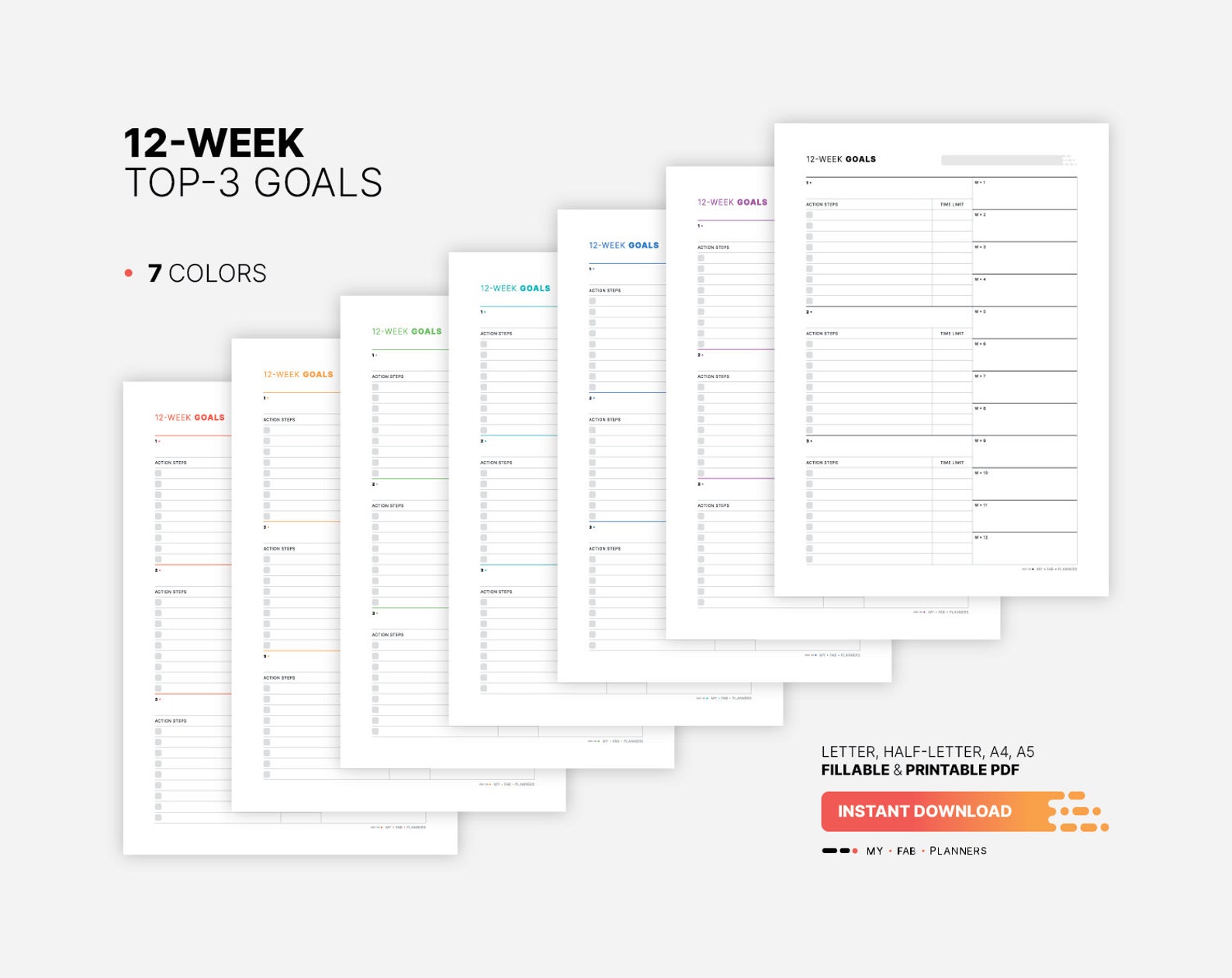 12 Week Top 3 Goals, Fillable Goal Setting & Crusher Overview Planner ...