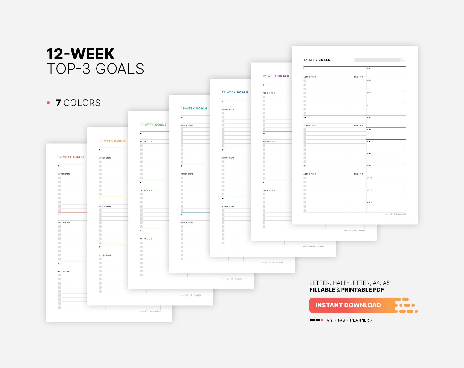 12 Week Top 3 Goals, Fillable Goal Setting & Crusher Overview Planner ...