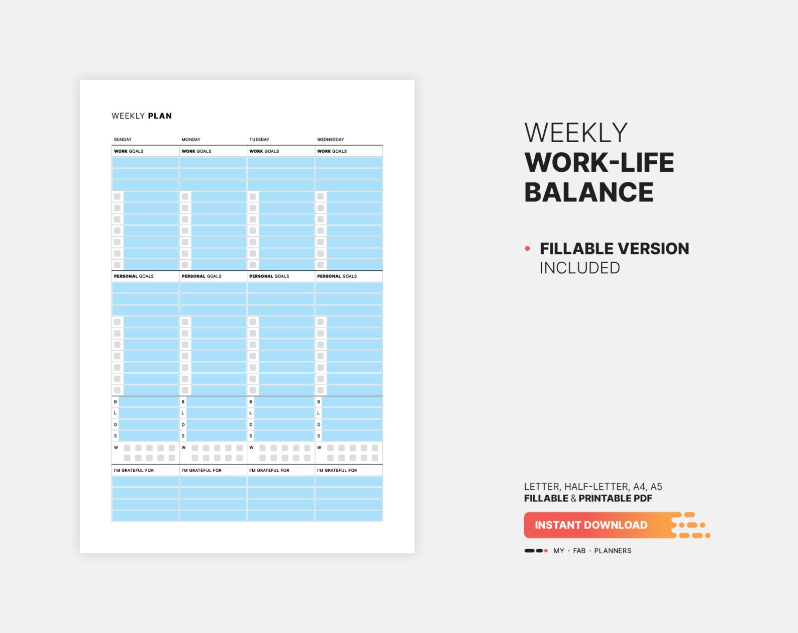 Weekly Work-life Balance Planner Fillable Goal Mapping - Etsy