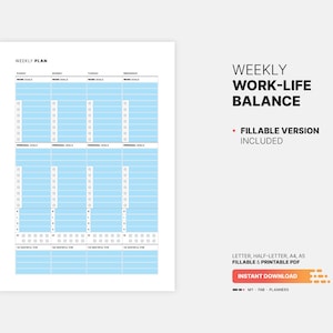 Weekly Work-life Balance Planner, Fillable Goal Mapping, Board, Task ...