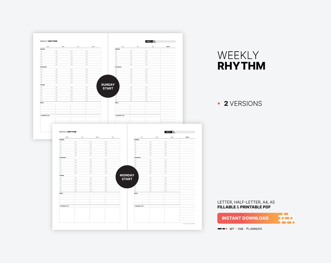 Weekly Rhythm Chart, Fillable Daily Morning & Evening Routine Checklist ...