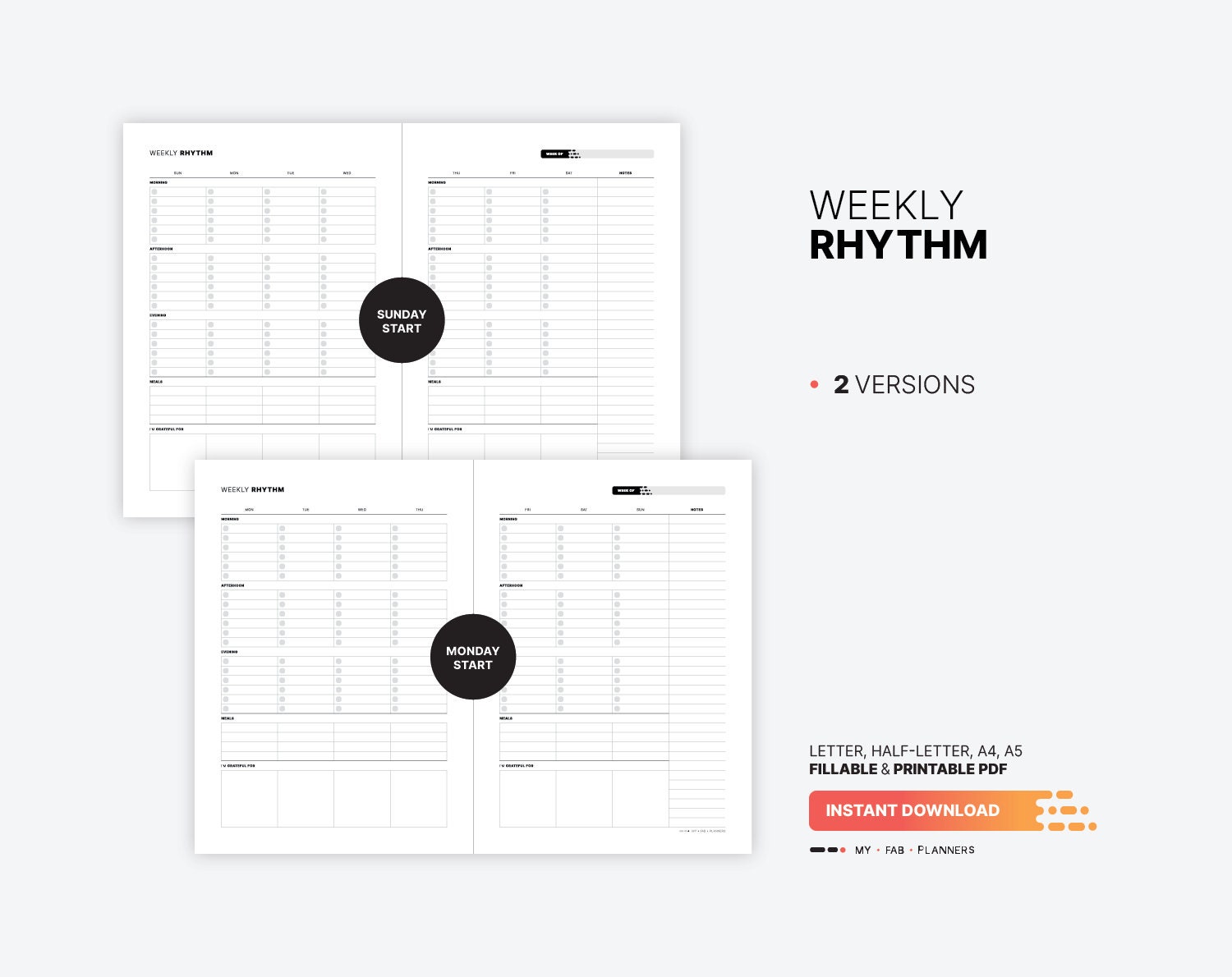Weekly Rhythm Chart, Fillable Daily Morning & Evening Routine Checklist ...