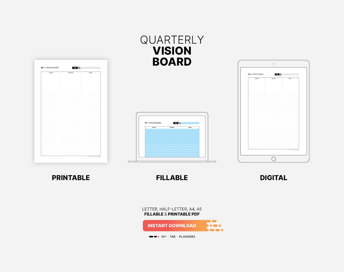 Quarterly Vision Board With 3-month Plan, Fillable Goal Dashboard ...
