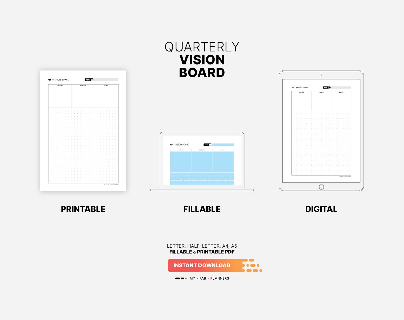 Quarterly Vision Board With 3-month Plan, Fillable Goal Dashboard ...
