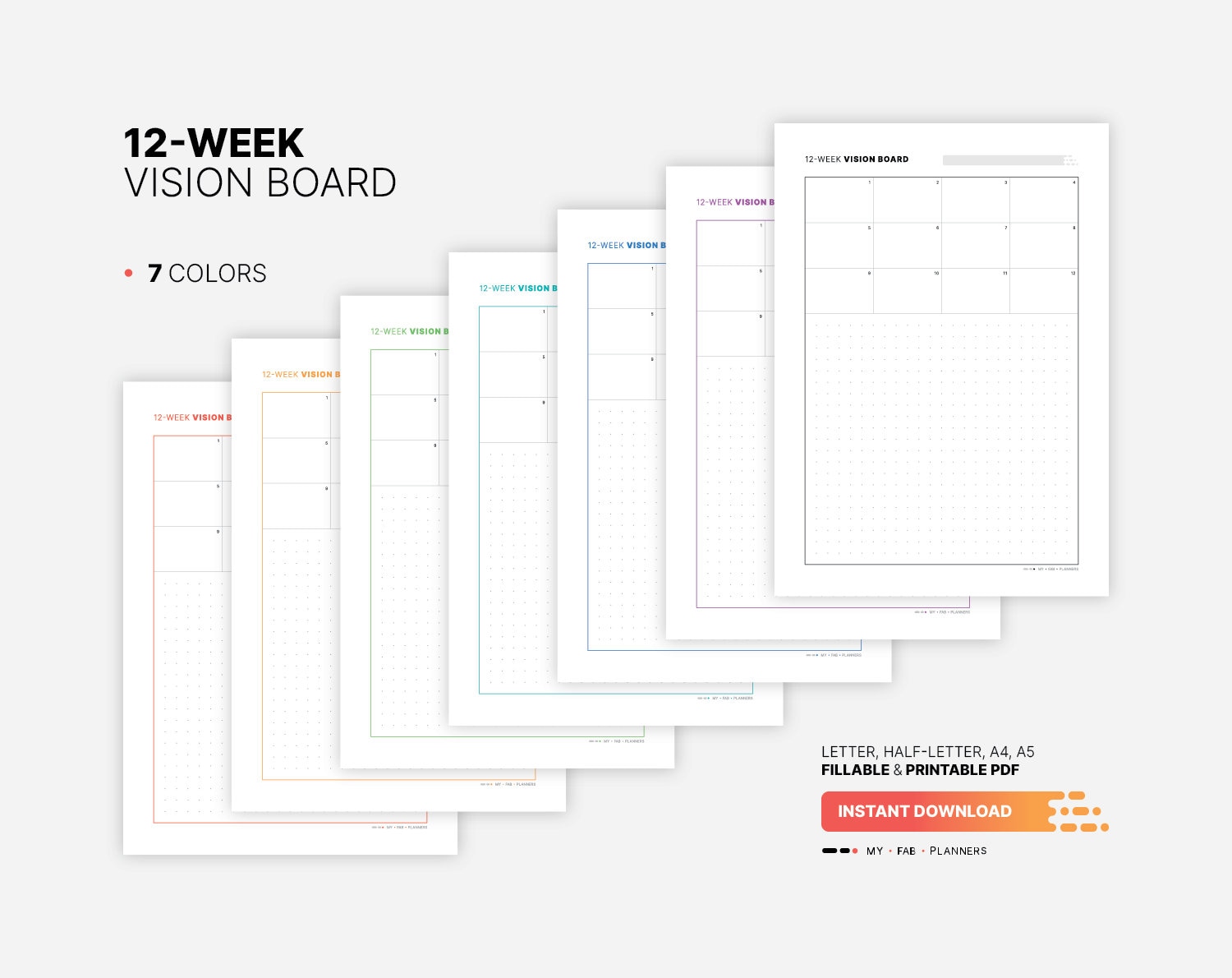 12 Week Vision Board, Fillable Goal Setting Overview Planner, Goals ...