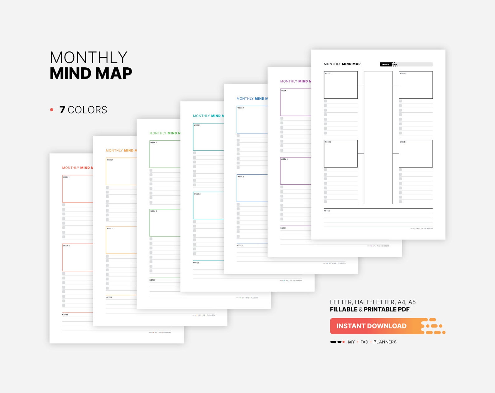 Monthly Mind Map Planner Template, Mindfulness Task Manager, Printable ...