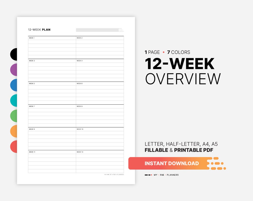 12 Week Overview Planner, Fillable Goal Setting, Goals Action Plan ...