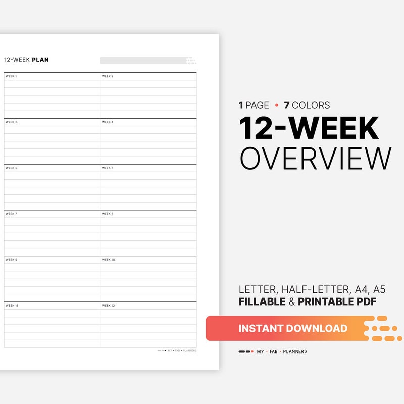 12 Week Year Planner - Etsy