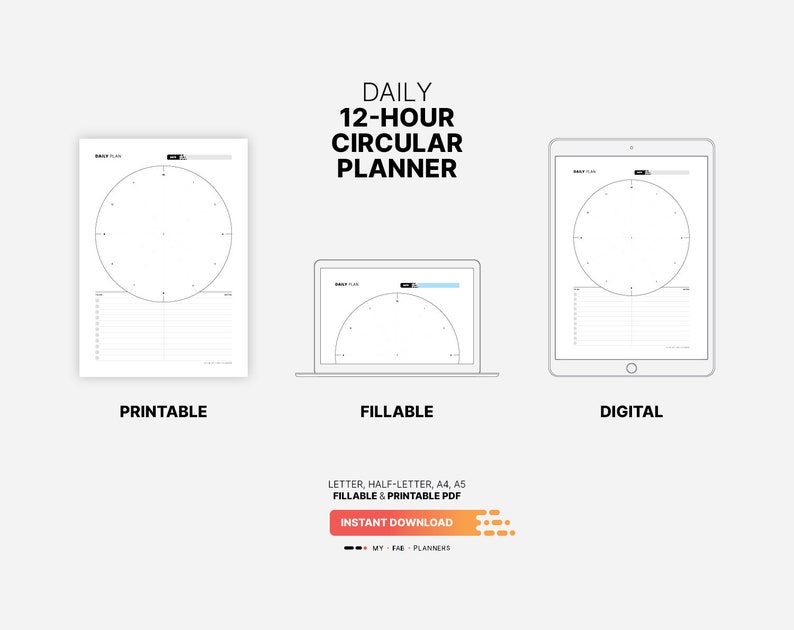 Daily 12-hour Circular Chart, Printable Visual Planner, Fillable ...