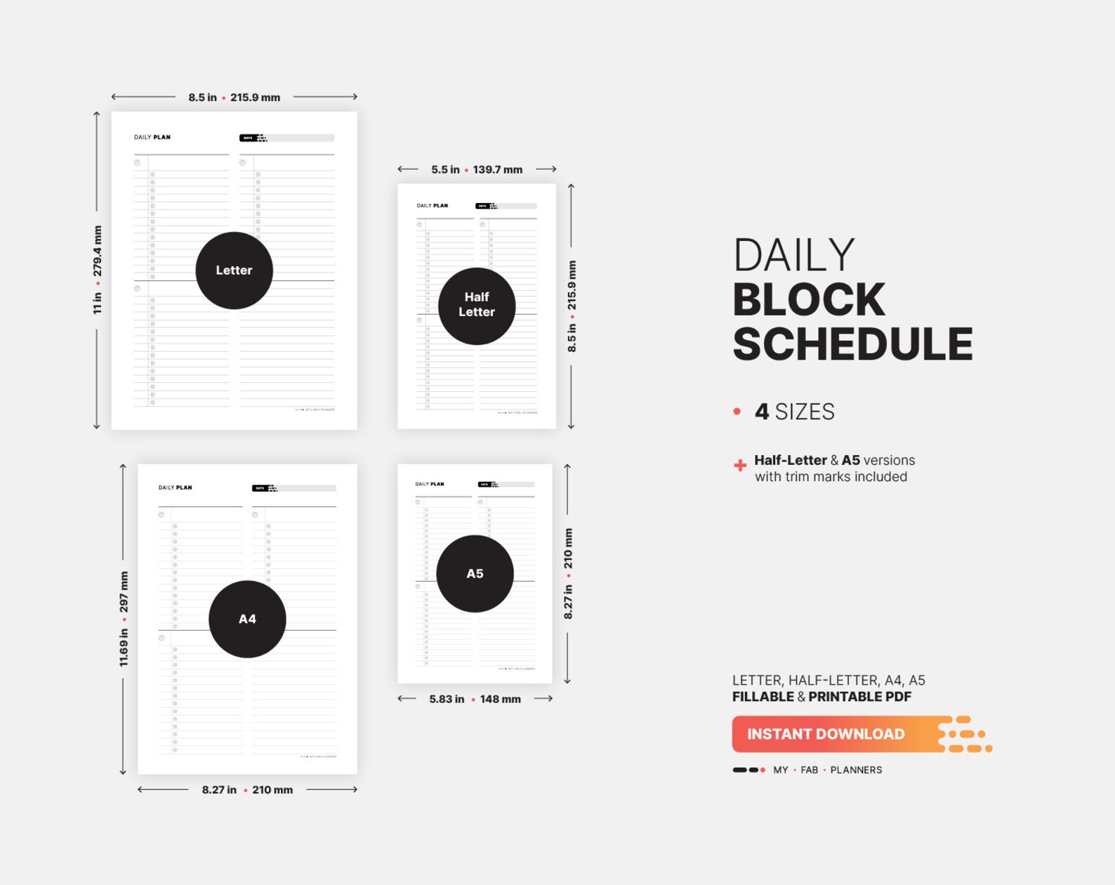 Daily Block Schedule Planner Hourly Task Checklist Tracker Etsy