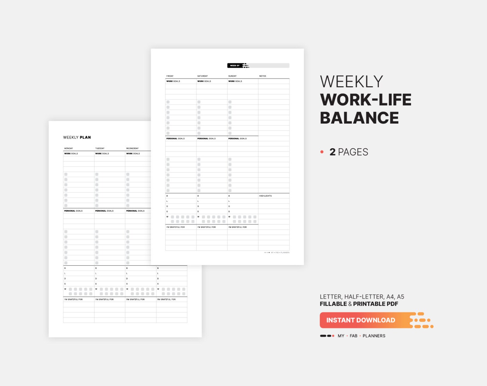 Weekly Work-life Balance Planner Fillable Goal Mapping - Etsy