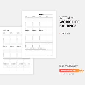 Weekly Work-life Balance Planner, Fillable Goal Mapping, Board, Task ...