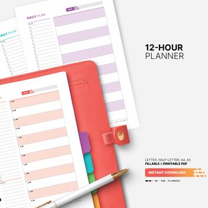 12-hour Planner, Printable Hourly Work, Study Task Schedule, Fillable ...