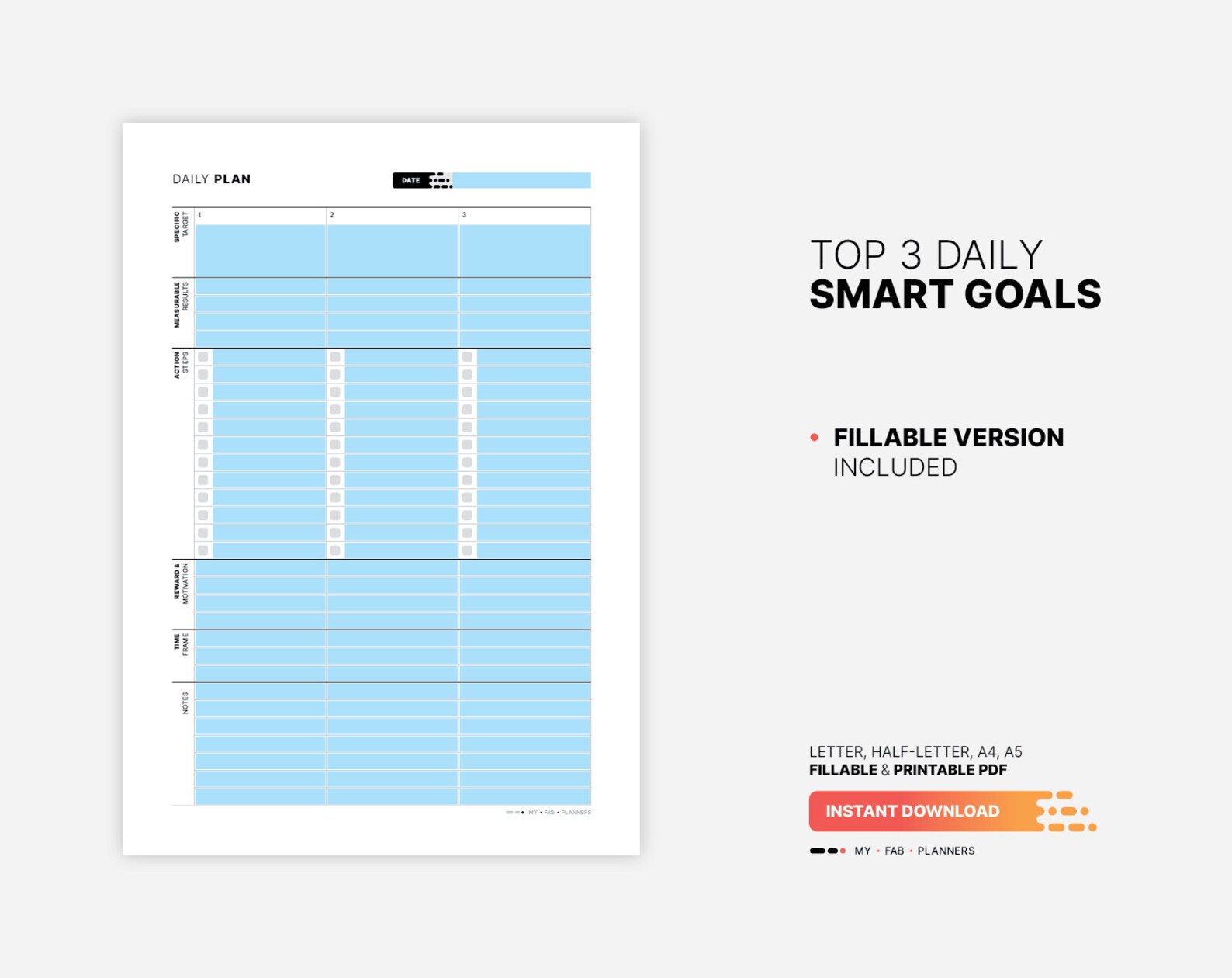 Top 3 Daily SMART Goals With Action Plan, Daily Goal List & Setting ...