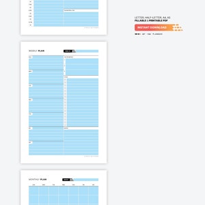 Daily, Weekly, Monthly Planner, Undated Printable and Fillable Letter ...