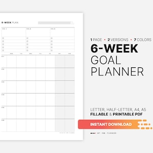 6-week Goal Planner, Fillable Work & Productivity Tracker Calendar ...