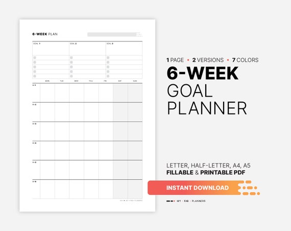 6-week Goal Planner Fillable Work & Productivity Tracker | Etsy