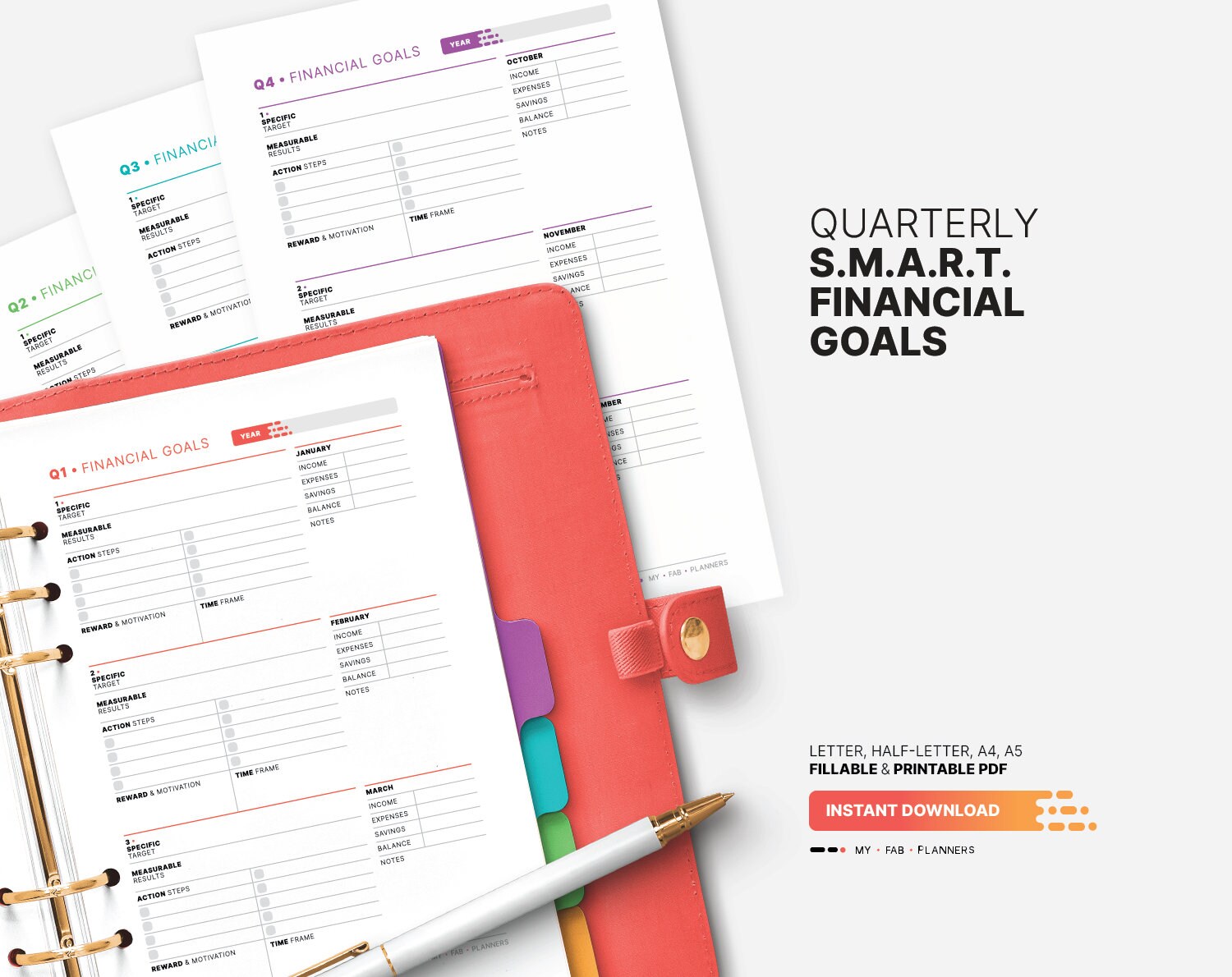 Top 3 Quarterly SMART Financial Goals Planner, Fillable Finance Goals ...