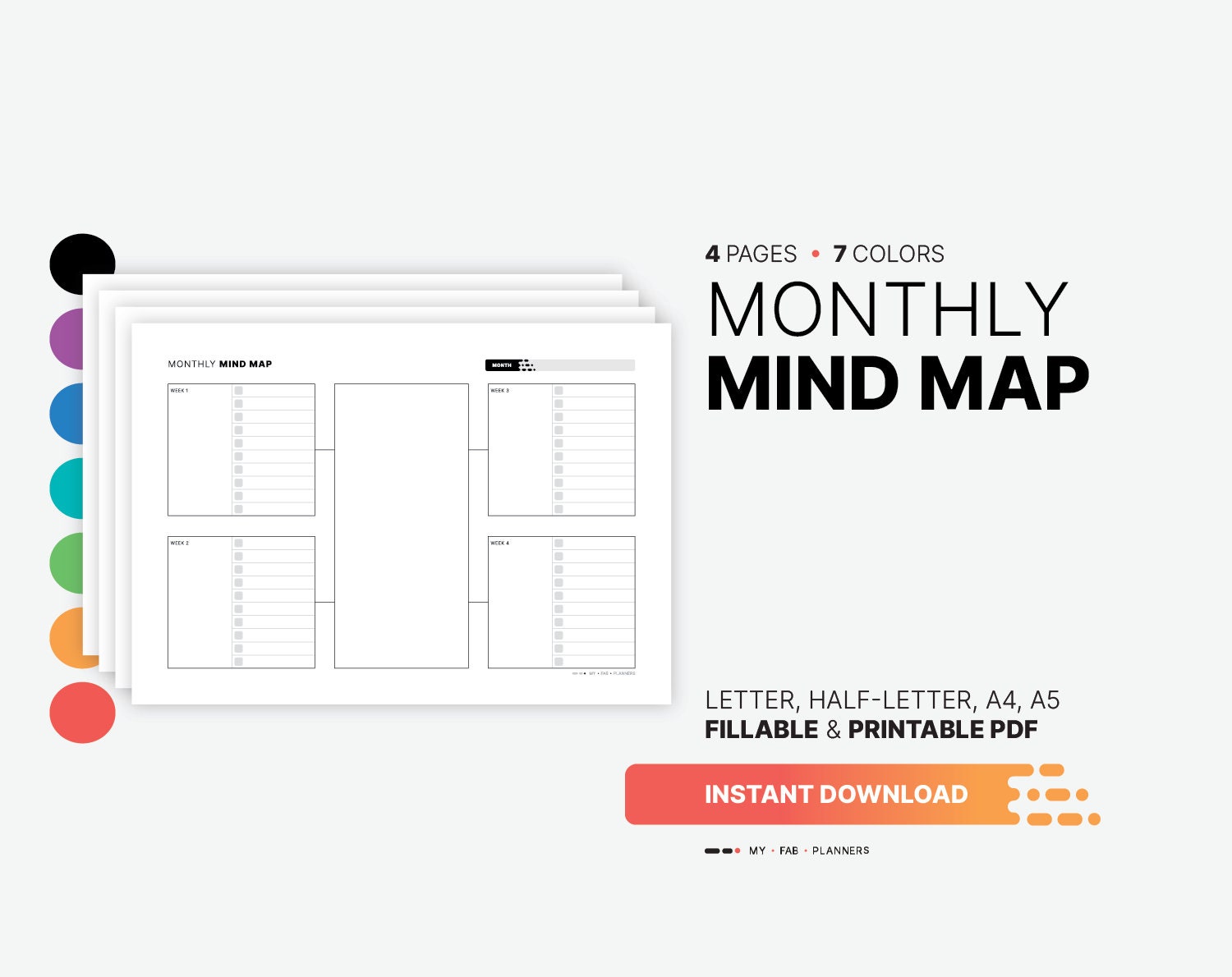 Monthly Mind Map Printable Weekly Things to Do List Fillable - Etsy