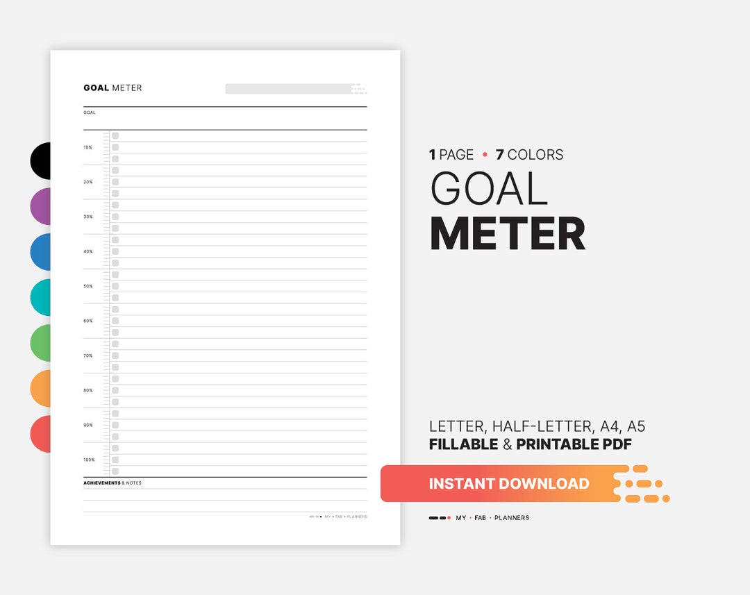 Goal Meter Sheet, Goals Crusher Action Plan, Tracker, Planner, Journal ...