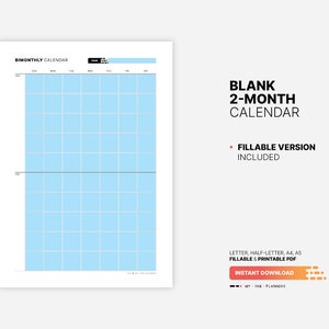 Blank 2-month Calendar, Printable Undated Monthly Productivity Planner ...