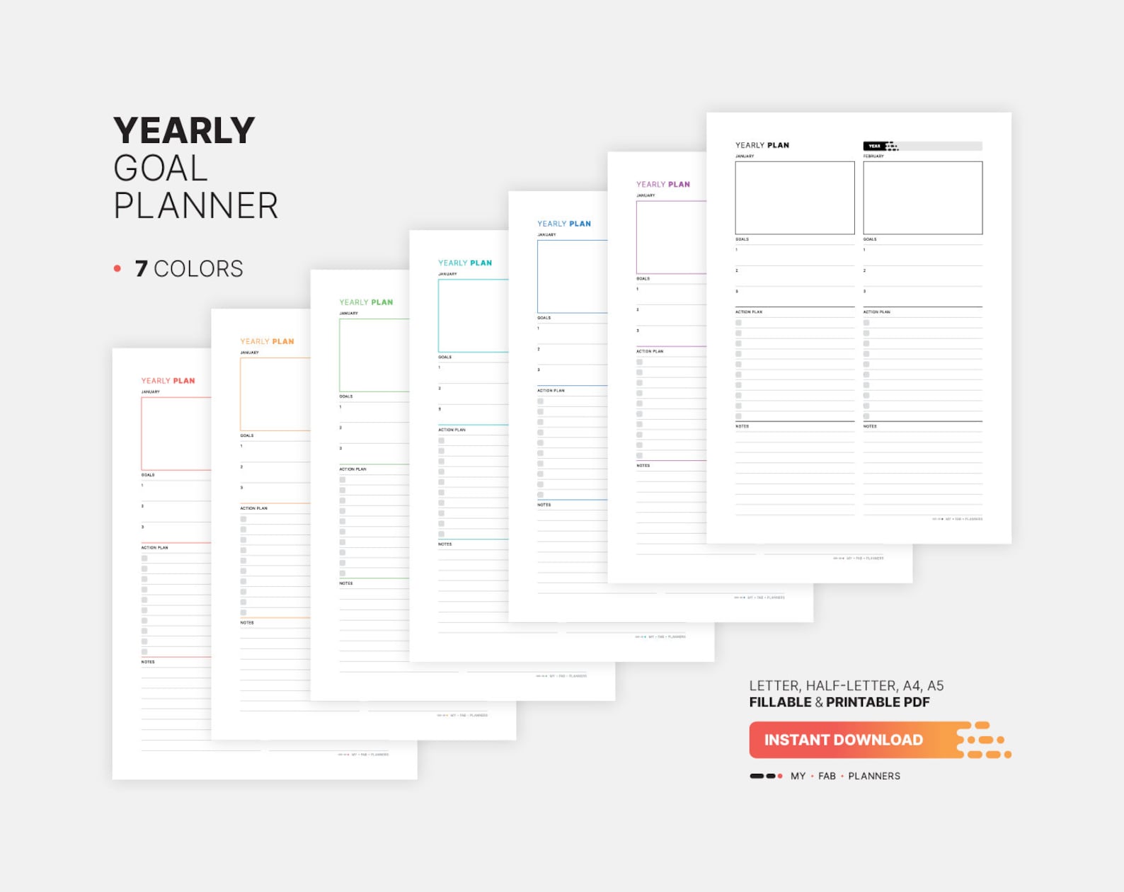 Yearly Goal List & Action Plan Template, Undated Yearly Goals Planner ...