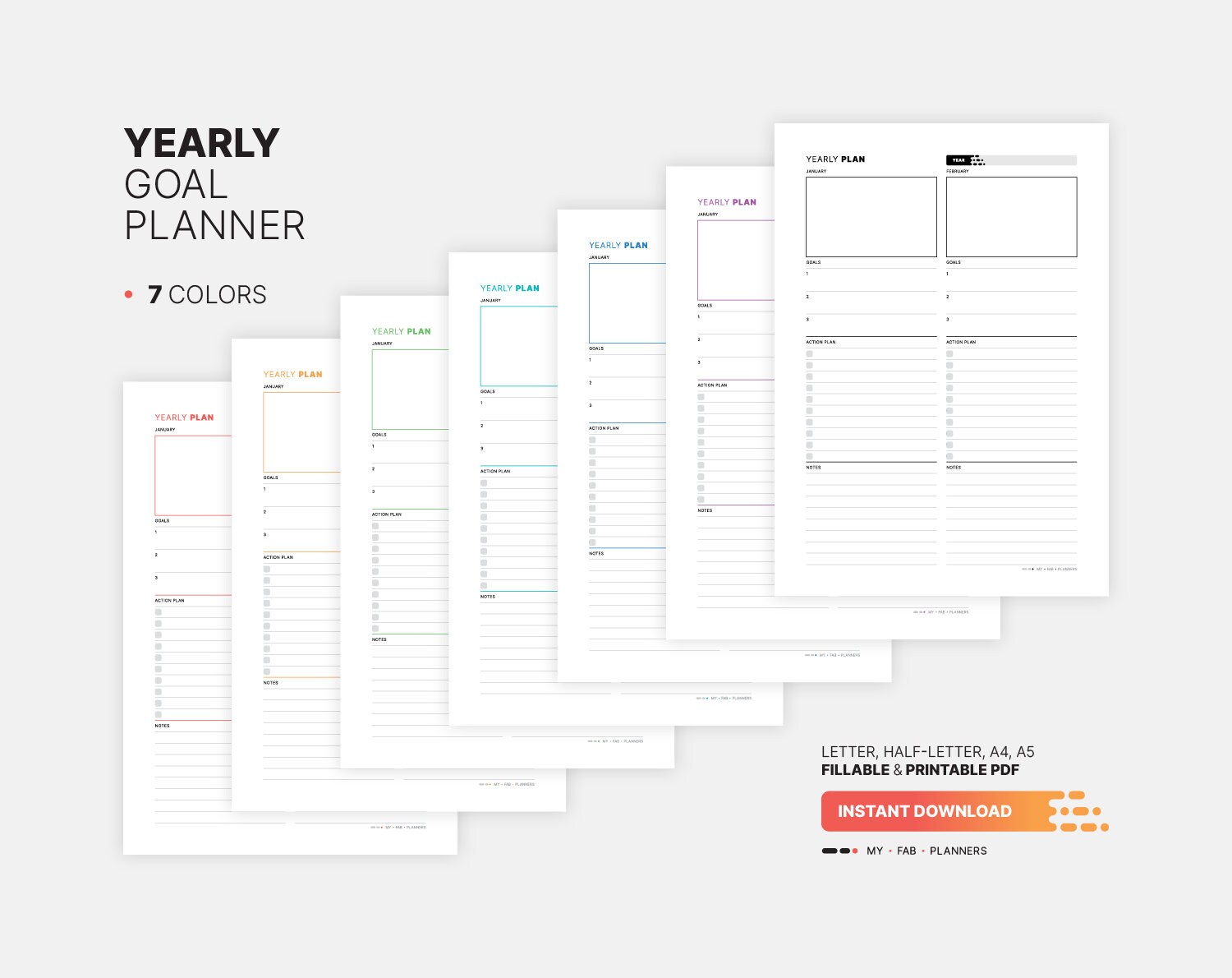 Yearly Goal List & Action Plan Template, Undated Yearly Goals Planner ...