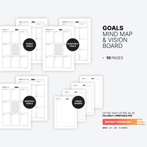 Goal Setting Mind Map & Vision Board, Printable Yearly, Quarterly ...