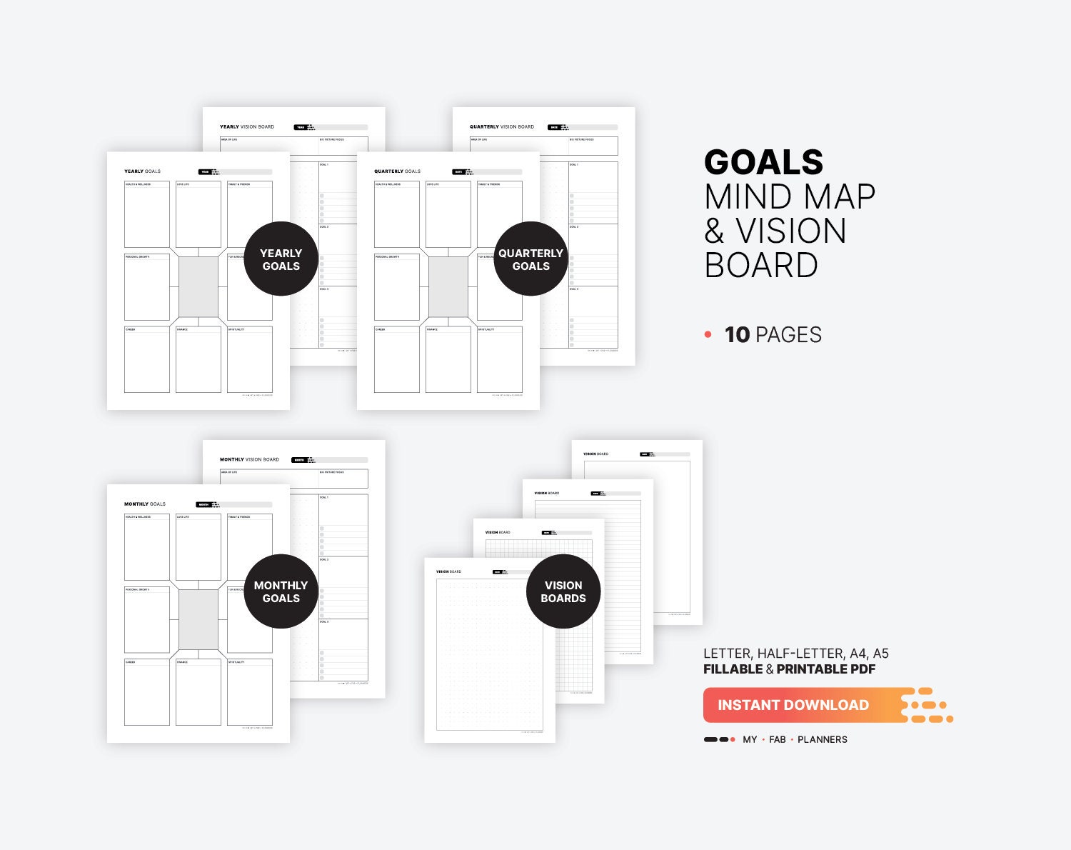 Goal Setting Mind Map & Vision Board Printable Yearly - Etsy Australia