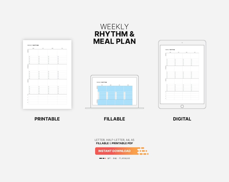Weekly Rhythm & Meal Plan, Daily and Morning Routine Task Planner ...