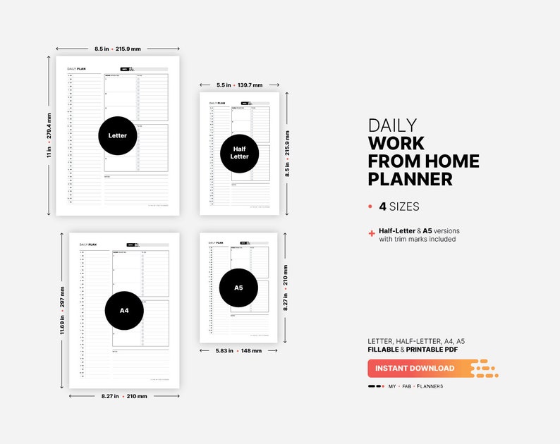 Daily Work From Home Planner, Schedule, Productivity Checklist ...
