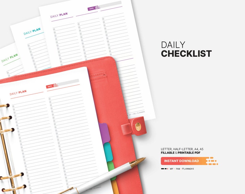 Daily Checklist Template for Task Manager & Tracker, Fillable To-do ...
